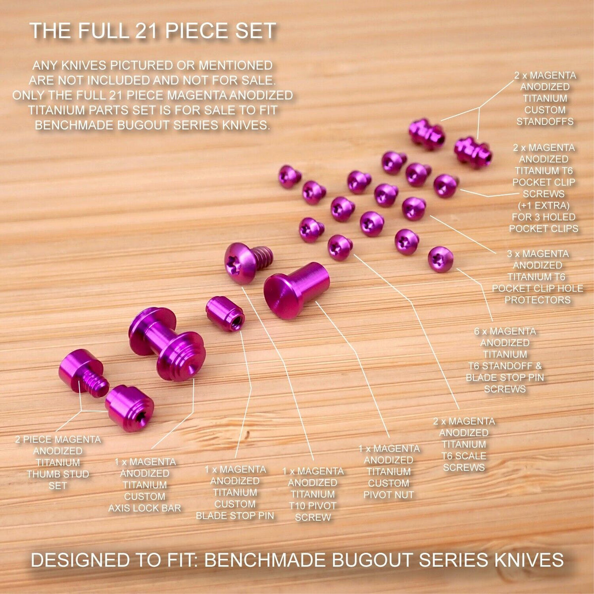 Benchmade 535 BUGOUT 21pc MAGENTA Titanium Screw Set, Pivot, Spacer, P ...