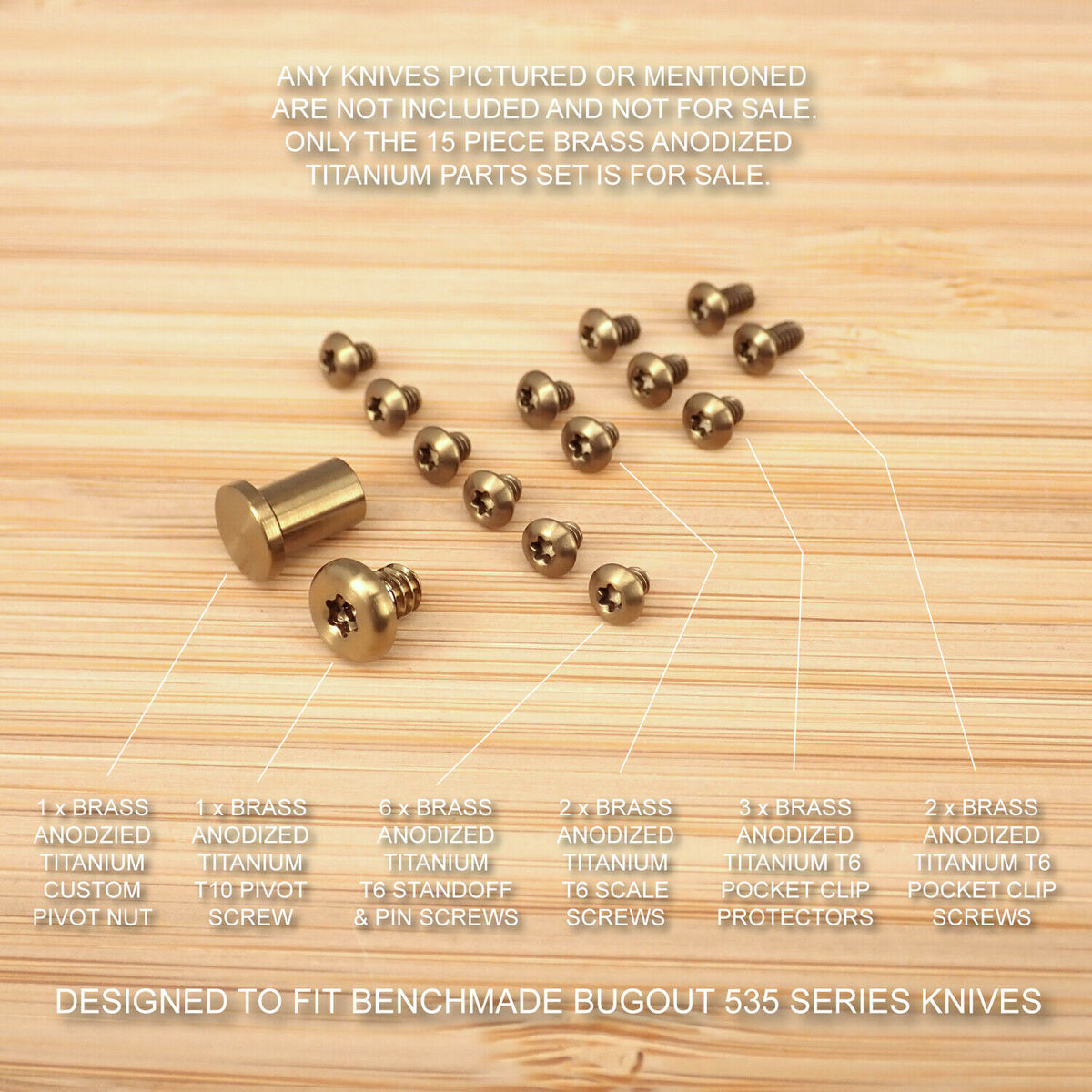 Benchmade 535 BUGOUT 15 PC Custom Titanium Torx Screw & Pivot Set - BR ...