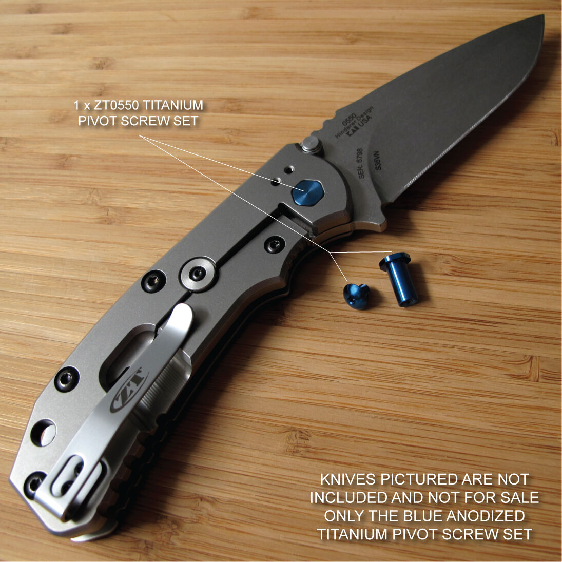 Zero Tolerance ZT0550 ZT 550 Knife BLUE Anodized Titanium Pivot Torx S ...